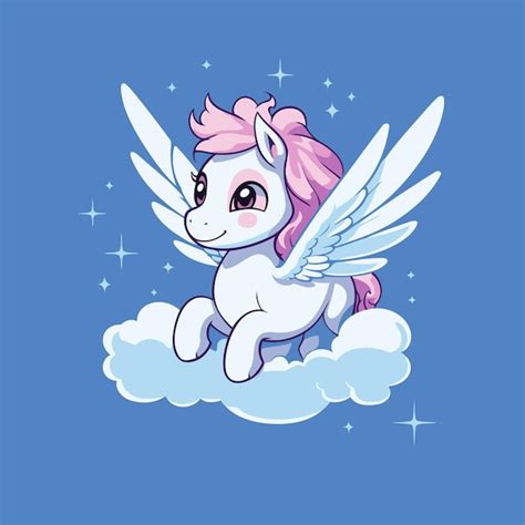 Premium Vector Cute Cartoon Unicorn With Wings On The Cloud Vector Illustration