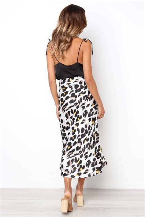 Satin Leopard Print Midi Slip Skirt Urban Touch