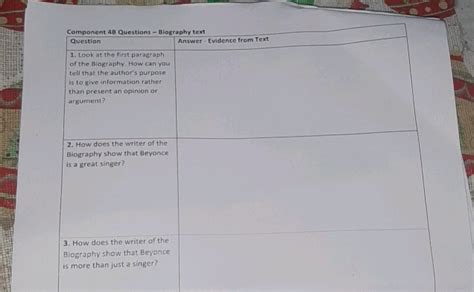 Component 48 Questions Biography Text StudyX