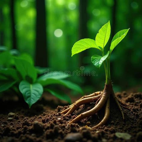 Natural Kava Roots Growing In A Tropical Forest Dark Green Roots Herbal