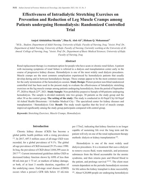 Pdf Effectiveness Of Intradialytic Stretching Exercises On Prevention And Reduction Of Leg