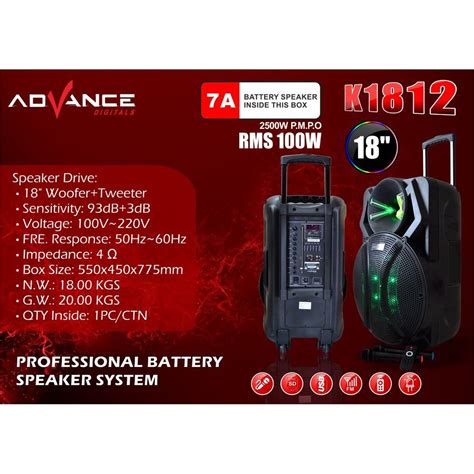 Jual Speaker Bluetooth Mic Remote Eq Advance K 1812 Speaker Advance K1812 18 Inch