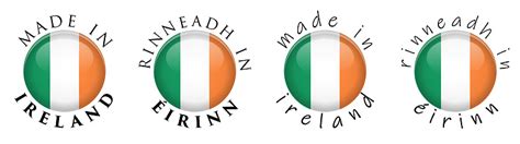 아일랜드에서 간단한 제작 Rinneadh Eirinn 3d에서 버튼 기호 국기와 동그라미 주위 텍스트입니다 품위와 캐주얼 글꼴 버전입니다 3차원 형태에 대한 스톡 벡터 아트