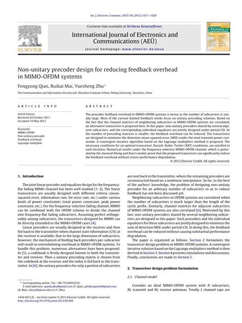 Pdf Non Unitary Precoder Design For Reducing Feedback Overhead In