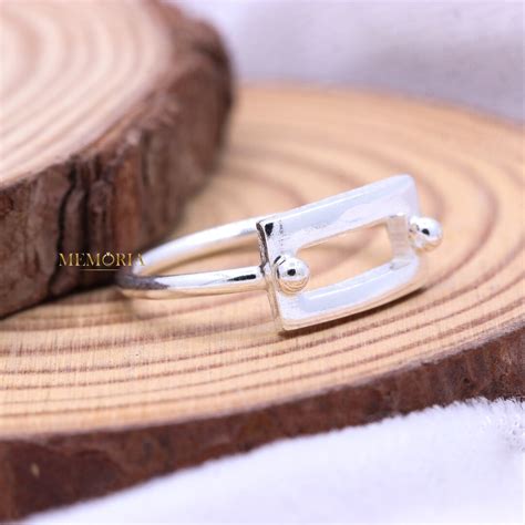 925 Sterling Silver Ring Rectangle Shape Ring Hollow Rectangle Ring