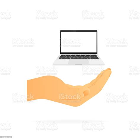 Hand Holding Computer Device Realistic Hand And Technology White