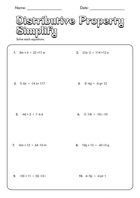 Solving Equations With The Distributive Property Worksheet Printable