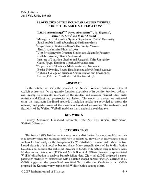 Pdf Properties Of The Four Parameter Weibull Distribution And Its