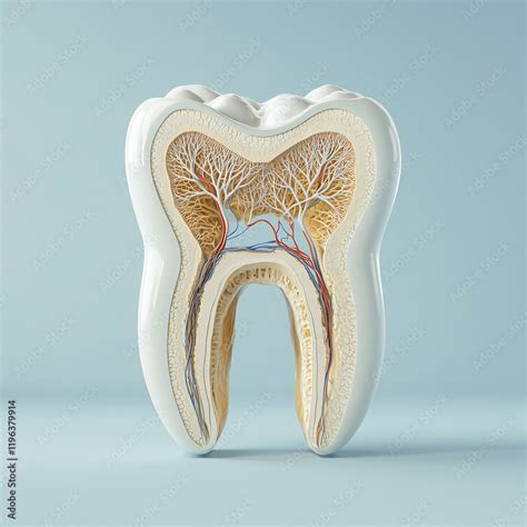 3d Cross Sectional Illustration Of A Human Tooth Showing Detailed