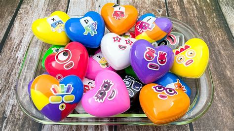 Rainbow Slime Hunting Numberblocks Alphablocks With Clay In Mini Heart Shapes Satisfying Asmr