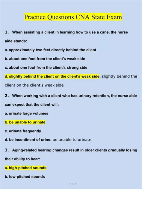 Practice Questions Cna State Exam Complete Solutions Updated 2024 2025