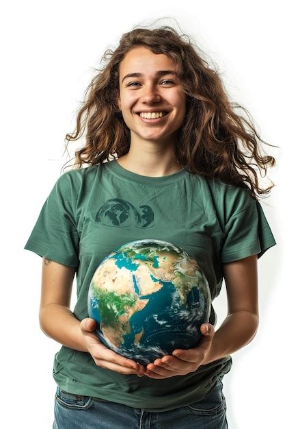Premium Photo A Girl Holding A Globe With The Earth On It