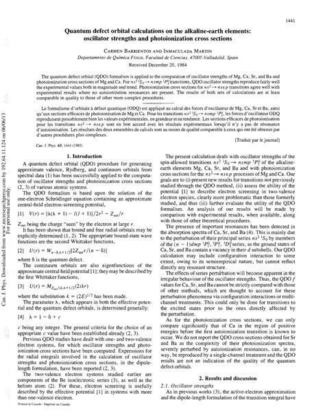 Pdf Quantum Defect Orbital Calculations On The Alkaline Earth
