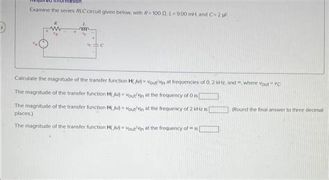 Solved Examine The Series Rlc ﻿circuit Given Below With