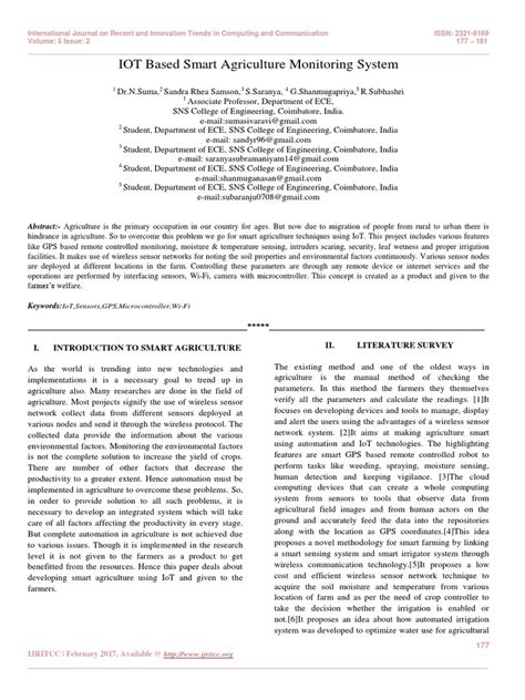 Iot Based Smart Agriculture Monitoring System Pdf Internet Of Things Wireless Sensor Network
