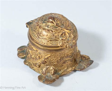Stunning Antique Art Nouveau Gilt Inkwell With Ornate Floral Decoration