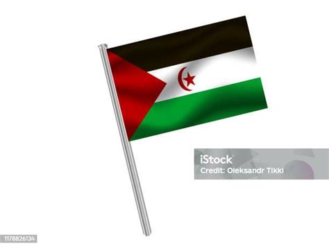 서사하라 또는 사라위 아랍 민주 공화국 국기 흰색 배경에 깃대와 그림자 흔들리는 효과 귀하의 비즈니스를 위해 원래 색상과 비율 벡터 일러스트레이션을 참조하십시오 국가 관광