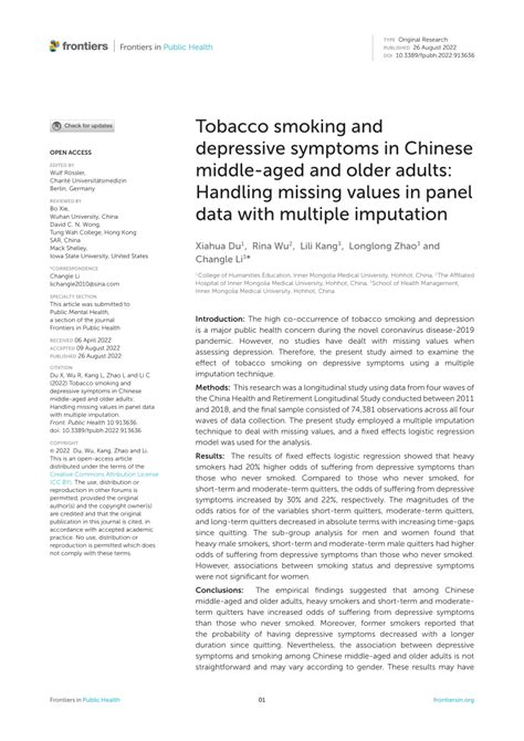 PDF Tobacco Smoking And Depressive Symptoms In Chinese Middle Aged