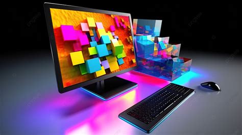 컴퓨터 그래픽 디자인의 3d 렌더링된 개념 컴퓨터 그래픽 컴퓨터 만화 데스크탑 컴퓨터 배경 일러스트 및 사진 무료 다운로드
