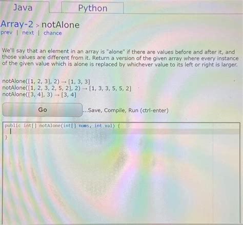 Solved Java Python Array 2 NotAlone Prev Next Chance Chegg