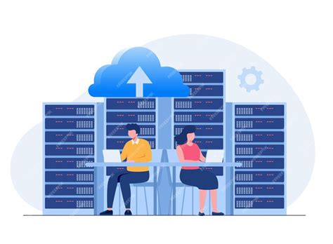 데이터 서버 웹 개념 스토리지 기술 데이터베이스 사람 장면의 템플릿 웹 사이트 폴더 데이터 센터에 대한 플랫 디자인의 문자