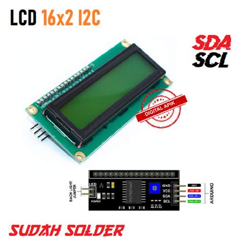 Jual Lcd 16x2 Hijau I2c Backpack Karakter Arduino Iic Green 1602