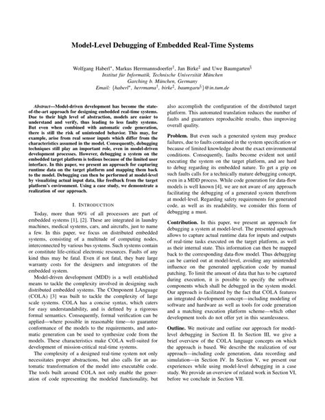Pdf Model Level Debugging Of Embedded Real Time Systems