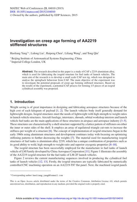 Pdf Investigation On Creep Age Forming Of Aa2219 Stiffened Structures