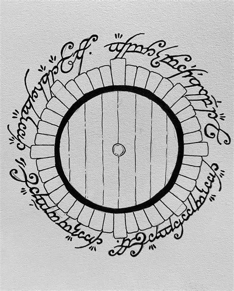 Lord Of The Rings Hobbit Door One Ring Script Hole Drawing Hobbit