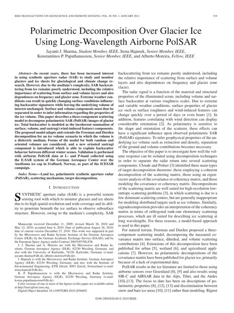 Pdf Polarimetric Decomposition Over Glacier Ice Using Long Wavelength Airborne Polsar