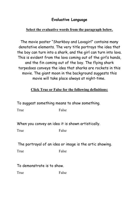 Evaluative Language English Worksheet Language Worksheets