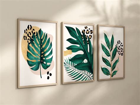 Tropical Leaf Wall Art Botanical Leaves Wall Decor Set Of 3 Framed