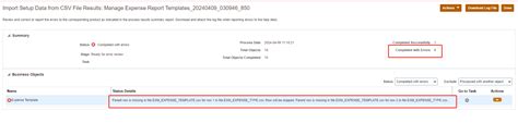Import From Csv File For Manage Expense Report Templates Error — Cloud Customer Connect