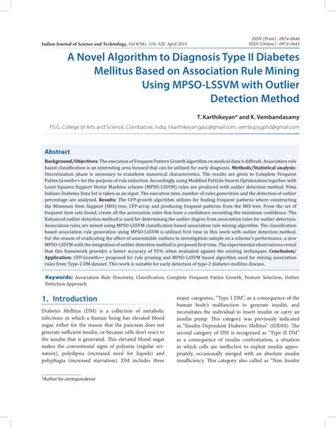 Pdf A Novel Algorithm To Diagnosis Type Ii Diabetes Mellitus Based On
