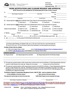 Work Notification Lane Closure Request And Approval Blank Fillable