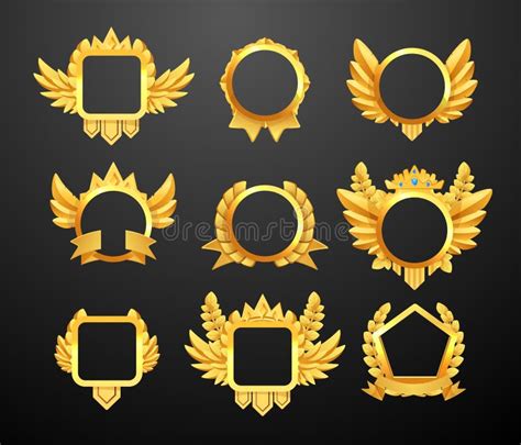 Gold Awards Icons And Frames Game Design Vector Illustrations On Black Stock Vector