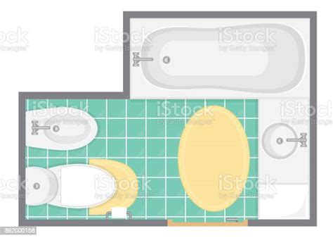 욕실 인테리어 평면도 벡터 일러스트입니다 화장실의 바닥 계획 이다입니다 하이 앵글에 대한 스톡 벡터 아트 및 기타 이미지 하이 앵글 화장실 가정용 시설 가구 Istock