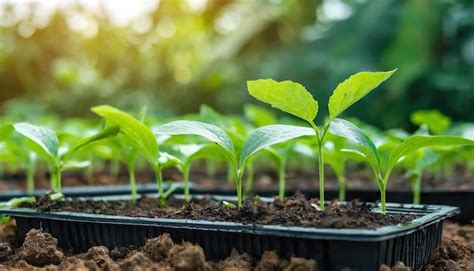 Premium Photo Small Plants In A Seedbed Blurred Landscape Background Concept Of Cultivation