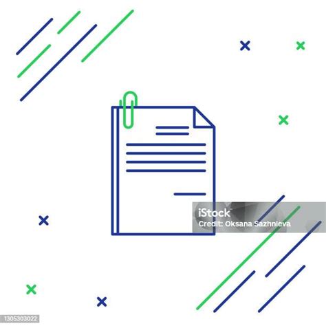 藍色和綠色線文件文檔和回形針圖示隔離在白色背景上清單圖示商業概念五顏六色的輪廓概念向量插圖向量圖形及更多一個物體圖片 一個物體 互聯網 健保和醫療 Istock