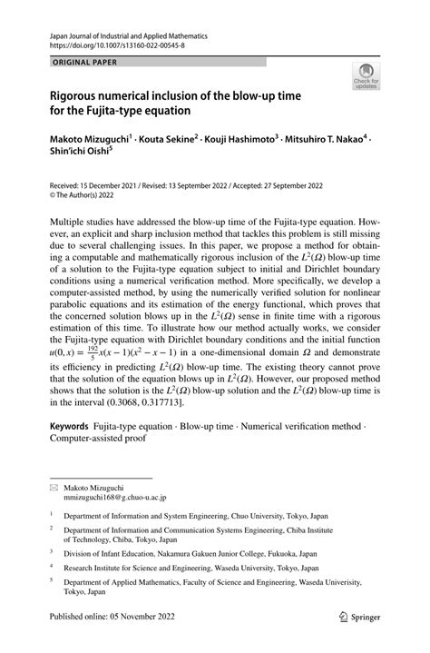 Pdf Rigorous Numerical Inclusion Of The Blow Up Time For The Fujita Type Equation
