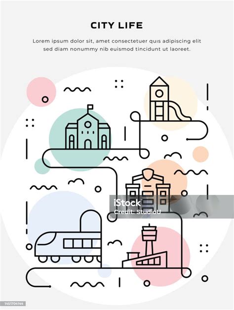 포스터 전단지 웹 배너 템플릿에 대 한 도시 생활의 얇은 선 그림 건물 외관에 대한 스톡 벡터 아트 및 기타 이미지 건물