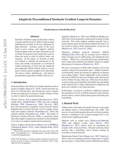 Pdf Adaptively Preconditioned Stochastic Gradient Langevin Dynamics