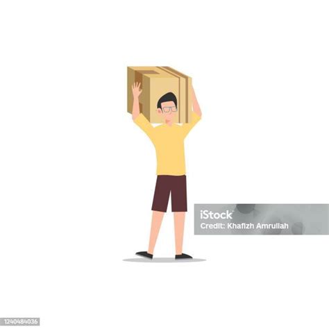 젊은 남자 택배 배달 서의 만화 캐릭터 일러스트 상자를 수행 하 고 있습니다 흰색 배경에 격리 된 평면 디자인 개념에 대한 스톡 벡터 아트 및 기타 이미지 Istock