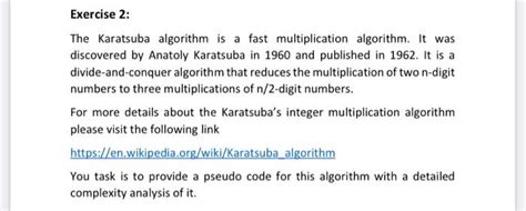 Solved Exercise 2 The Karatsuba Algorithm Is A Fast