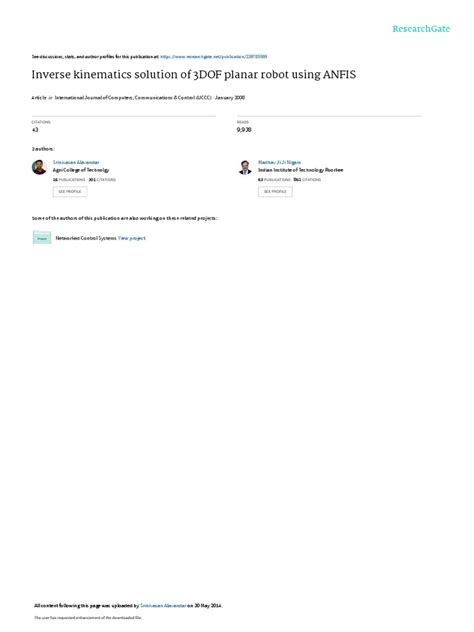 Inverse Kinematics Solution Of 3dof Planar Robot Using Anfis Pdf Artificial Intelligence