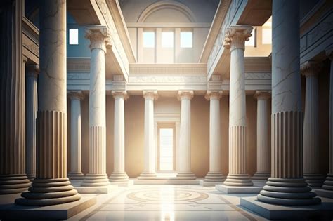 기둥이 있는 빈 방과 창문을 통해 들어오는 햇빛 Generative Ai 프리미엄 사진