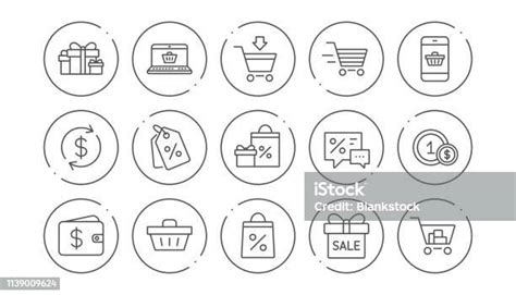 쇼핑 라인 아이콘입니다 선물 퍼센트 기호 및 판매 할인 선형 아이콘 집합입니다 벡터 가방에 대한 스톡 벡터 아트 및 기타 이미지 가방 고급 놀라움 Istock