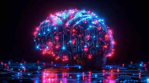 Artificial Intelligence Brain With Neon Lights And Circuit Board Futuristic Concept Stock Image