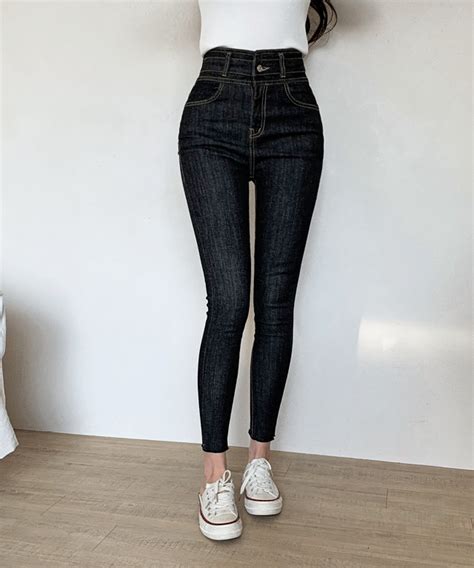 완벽핏포크레인 플루 하이웨스트 생지 데님 스키니 에이블리