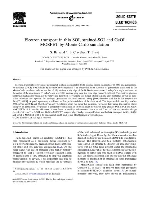 Pdf Electron Transport In Thin Soi Strained Soi And Geoi Mosfet By Monte Carlo Simulation